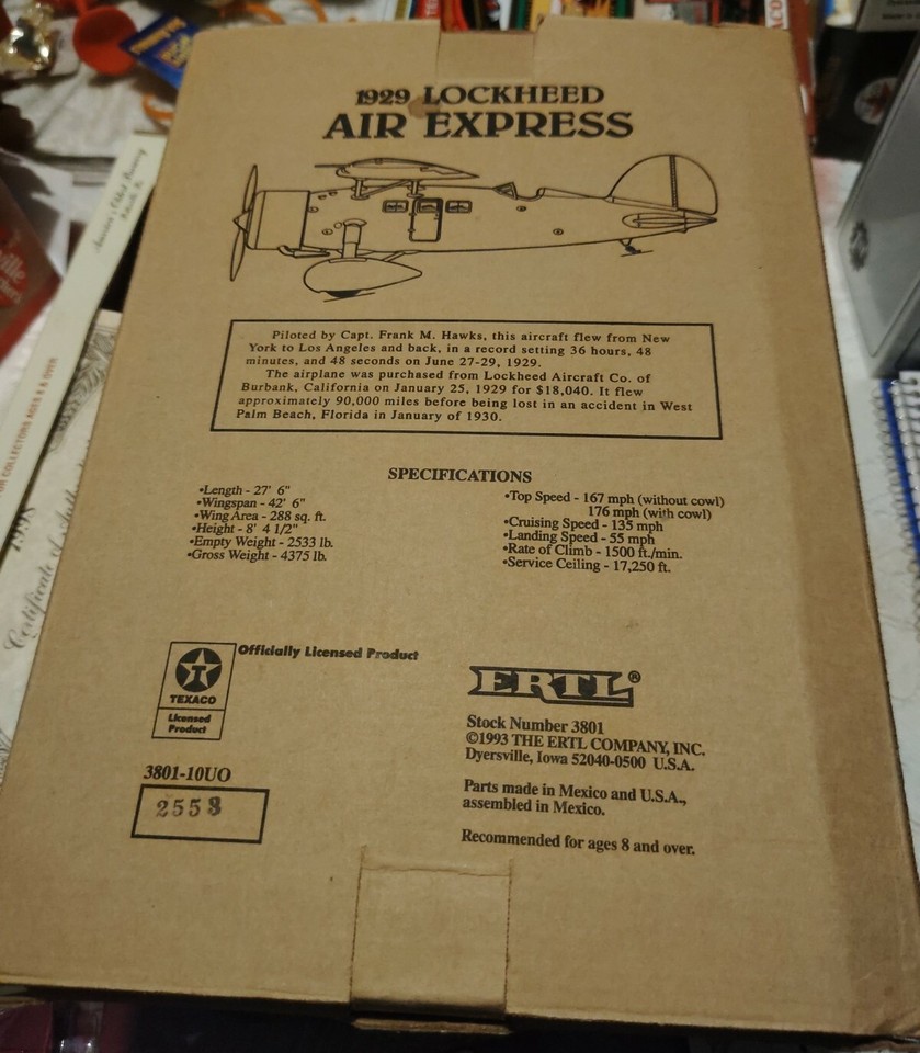 WINGS OF TEXACO 1929 LOCKHEED AIR EXPRESS AIRPLANE Model SEALED MINT ...