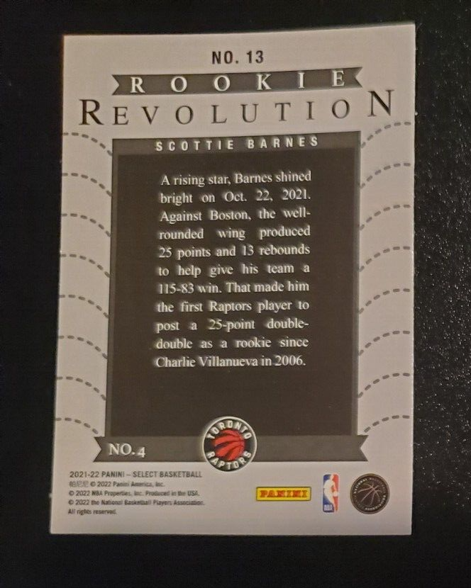 2021 Panini Select SCOTTIE BARNES Toronto Raptors Rookie Revolution RC ...