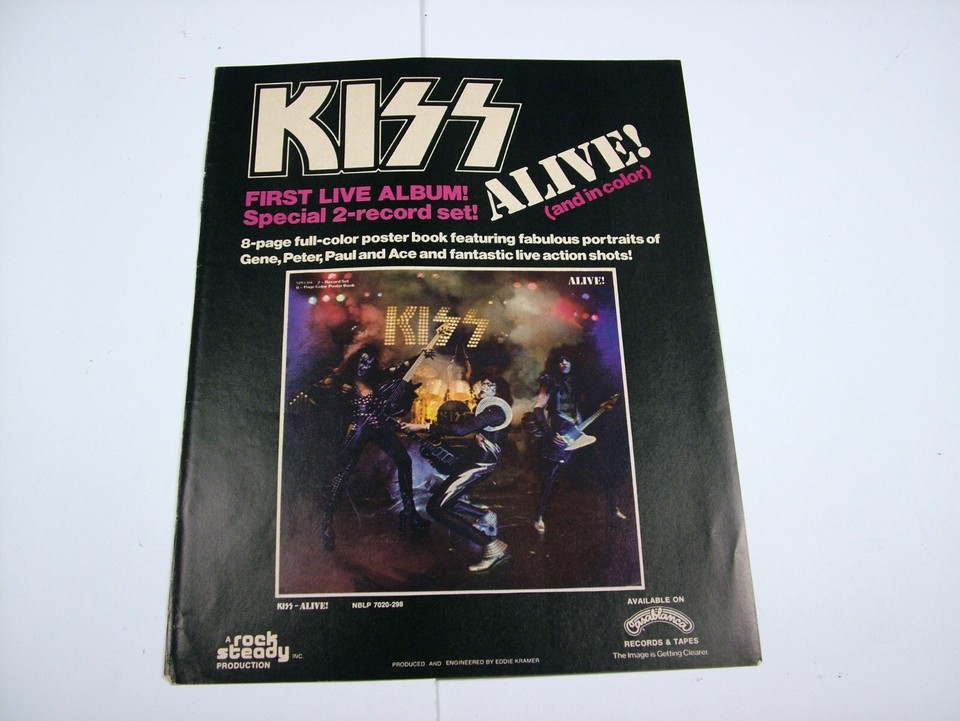 KISS ALIVE ALBUM PROMO FULL PAGE MAGAZINE AD VINTAGE GENE PAUL PETER ...