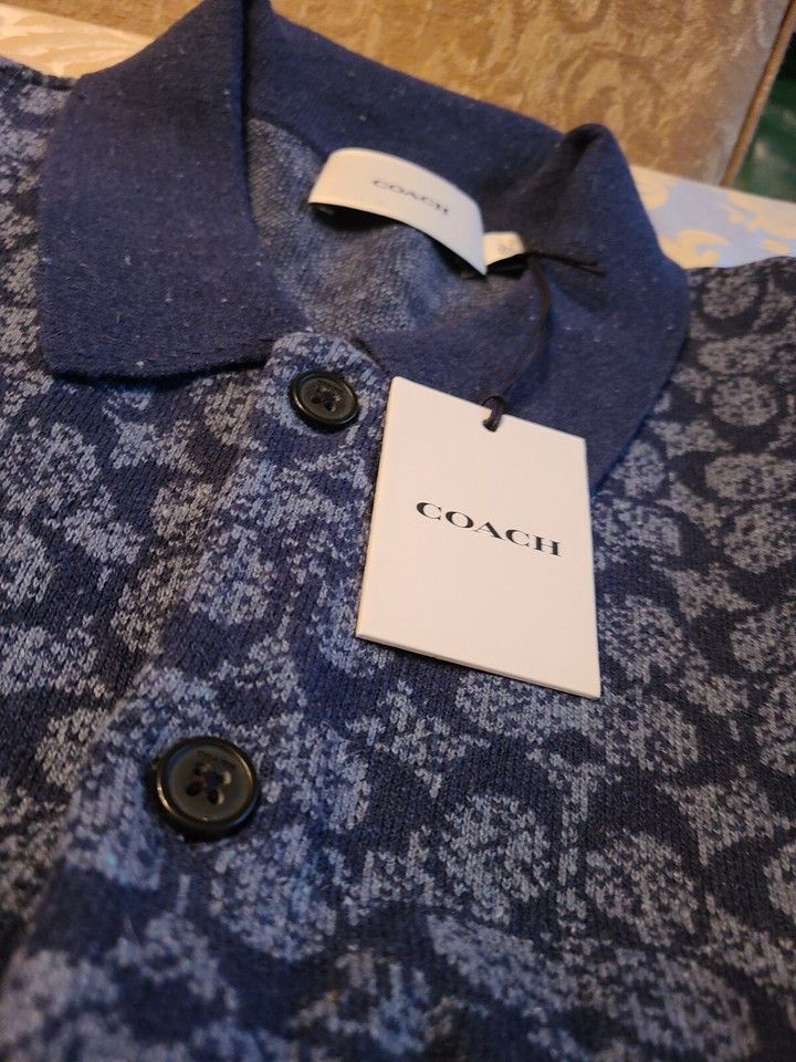 New Limited Edition COACH Men Polo Shirt Sweater Large Blue Authentic ...
