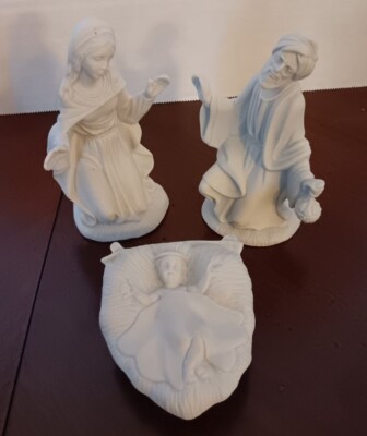 Vtg Schmid Japan White Bisque Porcelain Christmas Jesus Mary Joseph Nativity Set | eBay