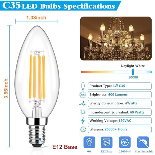 Candelabra LED Bulb,Antique 40W Vintage Bulb,E12 Non C35-4w Warm White 2700k | eBay