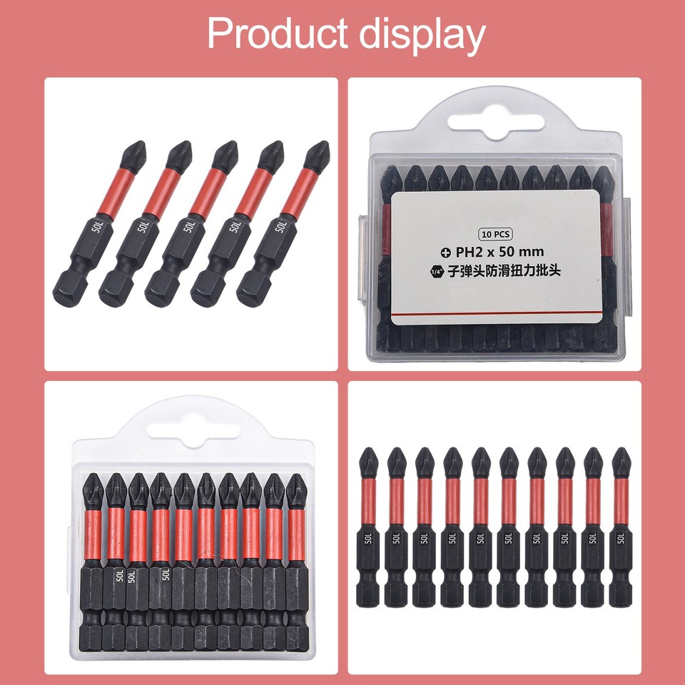 PH2 Magnetic Anti Slip Screwdriver Bit Set 10 Pack for Tight Grip on ...