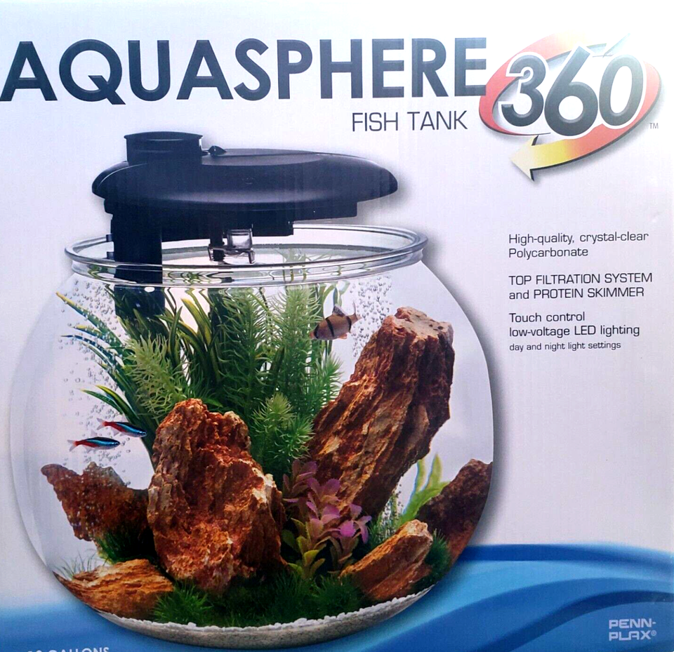 PENN-PLAX AQUASPHERE 360 LARGE BOWL SHAPED AQUARIUM FISH TANK 10 GALLON ...