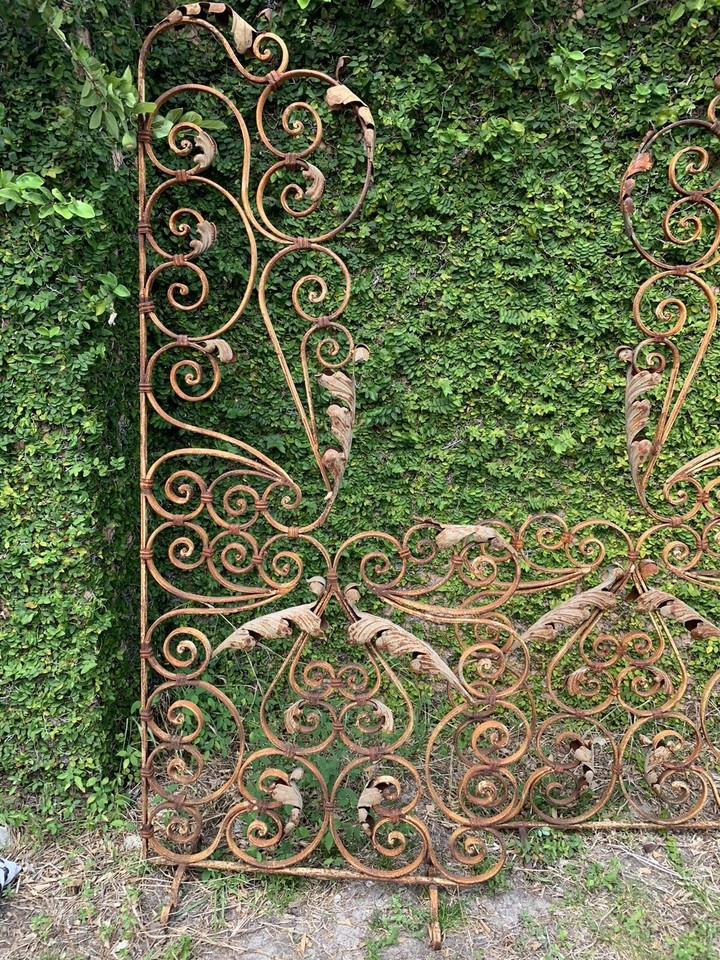 Pair Large Scale Antique Wrought Iron Screens 81“ Tall Secret Garden ...