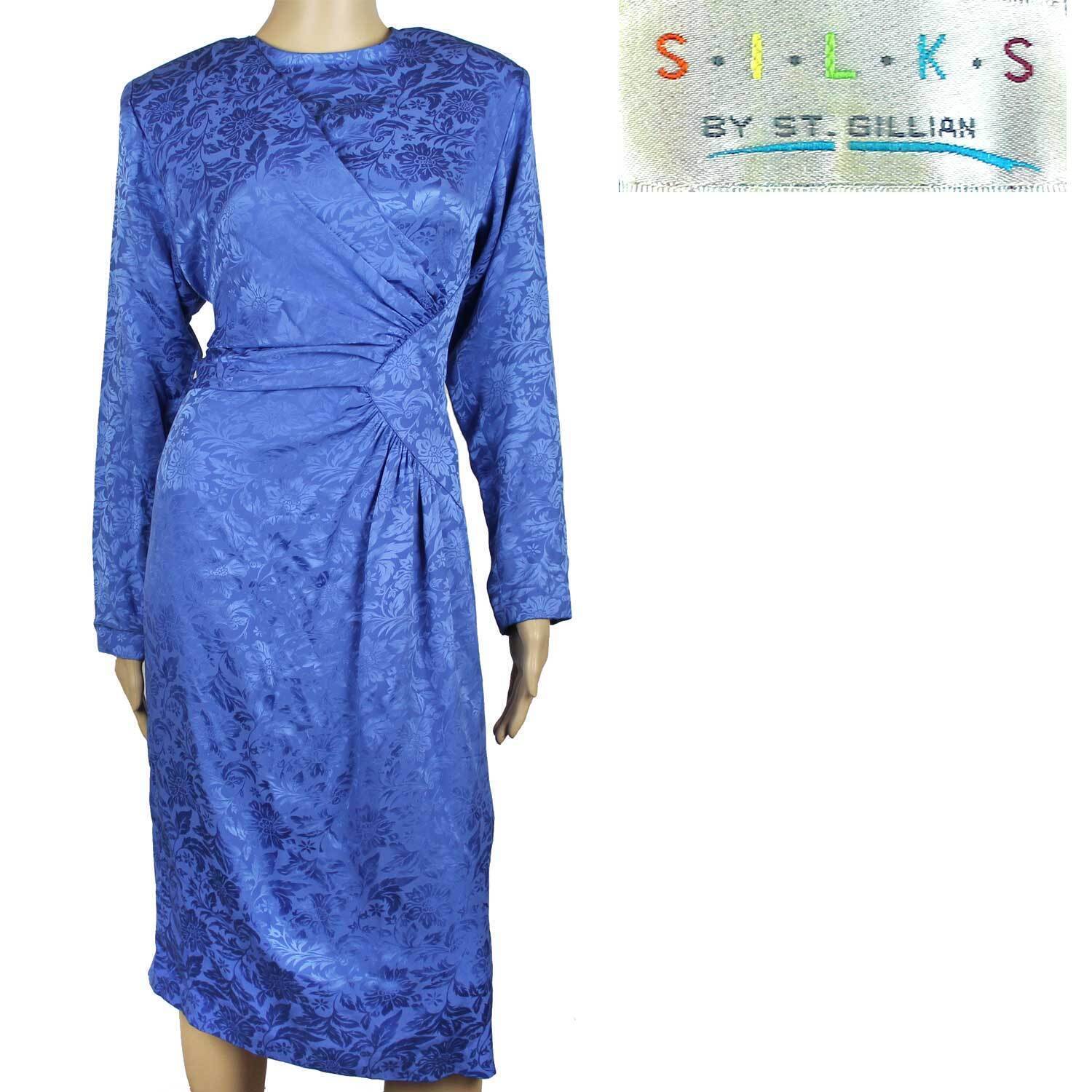 1980s Vintage Silks by St Gillian Midi Dress Royal Bl… - Gem
