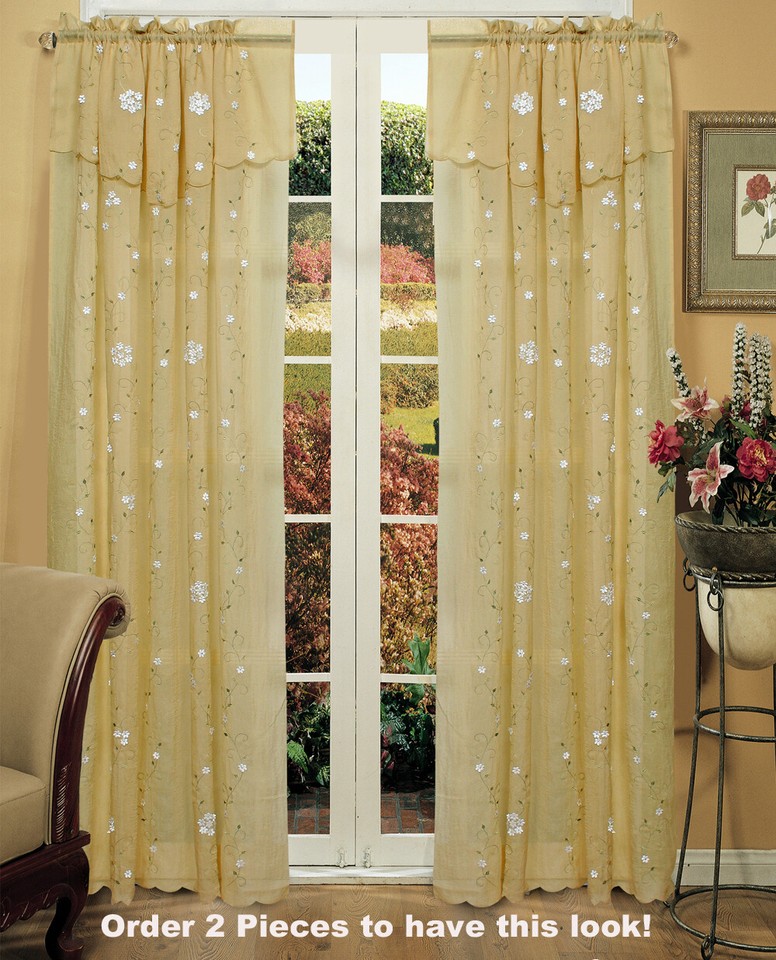 Embroidered Daisy Window Curtain Panel 1 Piece Crushed Sheer by ...