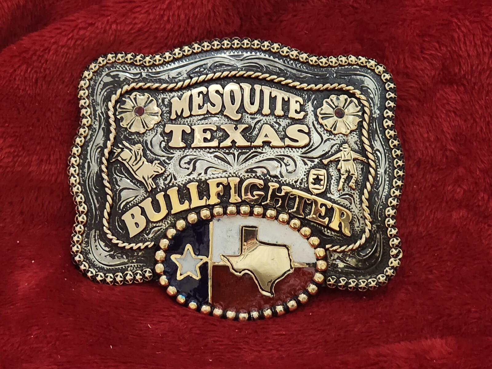 CHAMPIONSHIP TROPHY RODEO BUCKLE☆MESQUITE TEXAS PROFESSION BULLFIGHTER ...