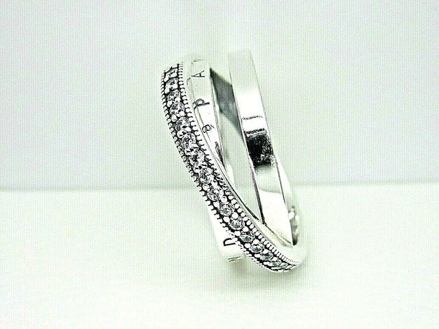 Authentic Pandora #199057C01-52 Crossover Pave Triple Band Ring Size 6 ...
