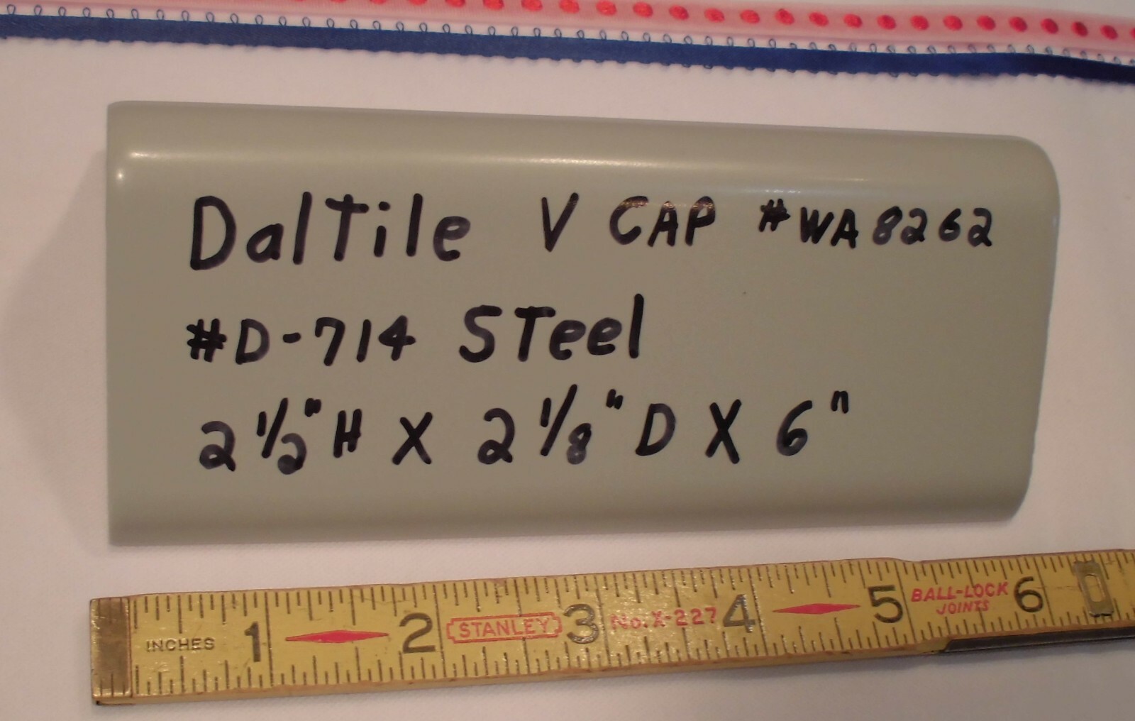 1 pc. Daltile *Matte Gray - Steel* V Cap Ceramic Trim Tile; Counter Top ...