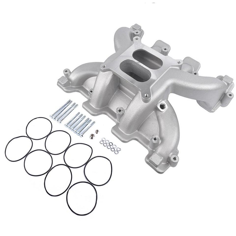Satin Aluminum Dual Plane Carb Intake Manifold For GM LS1 5.3L LS2 6.0L ...