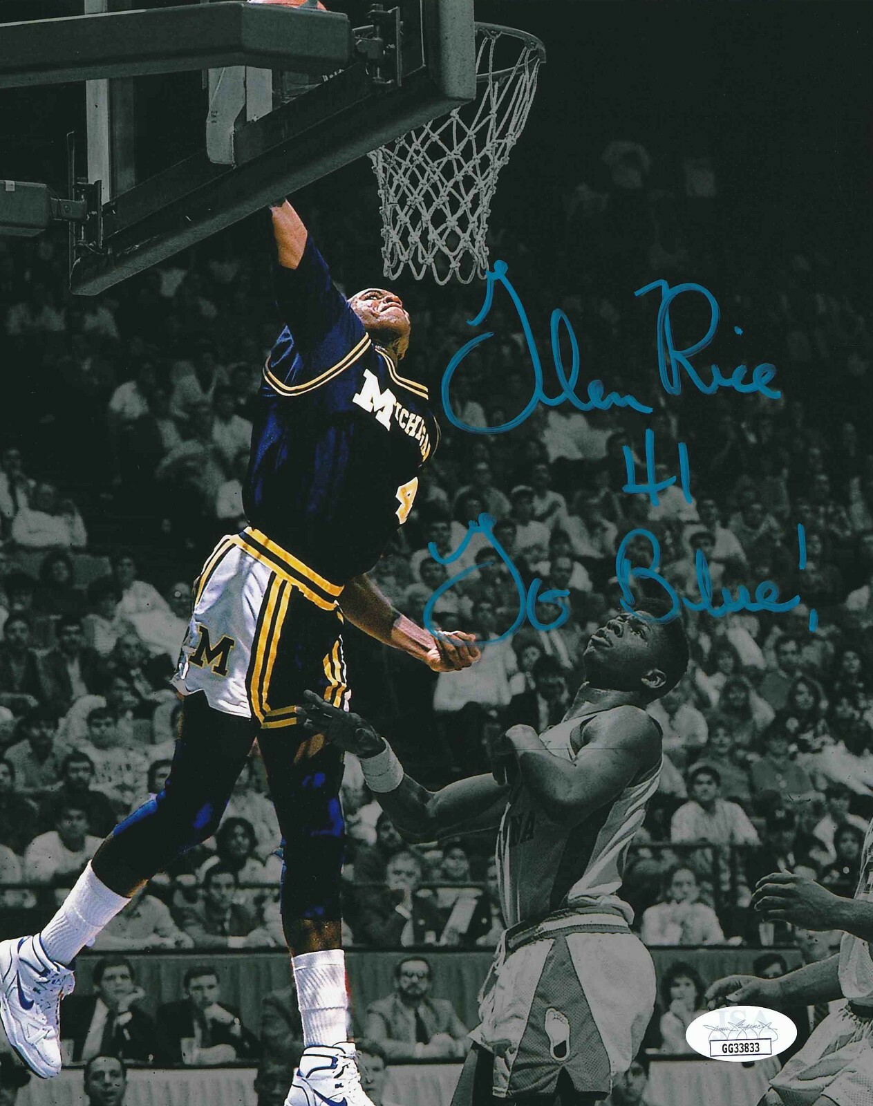 GLEN RICE RP SIGNED 8X10 PHOTO MICHIGAN WOLVERINES VS UNC THUNDER DUNK ...