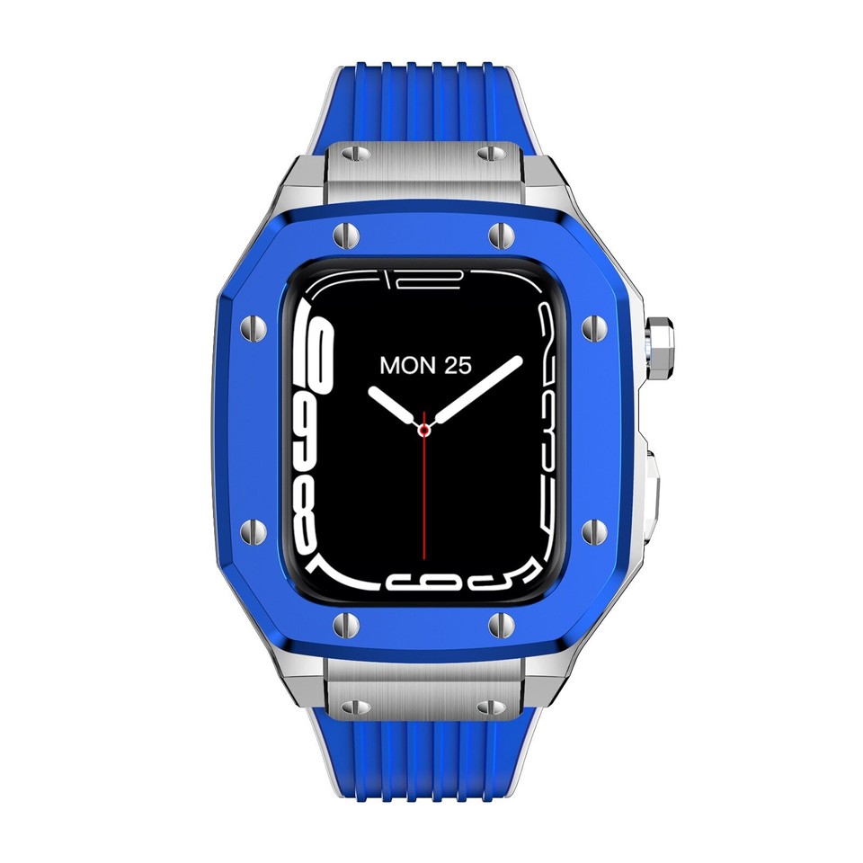 Luxury Rugged Case&Silicone Band Mod Kit For Apple Watch 9 8 7 6 5 4 ...