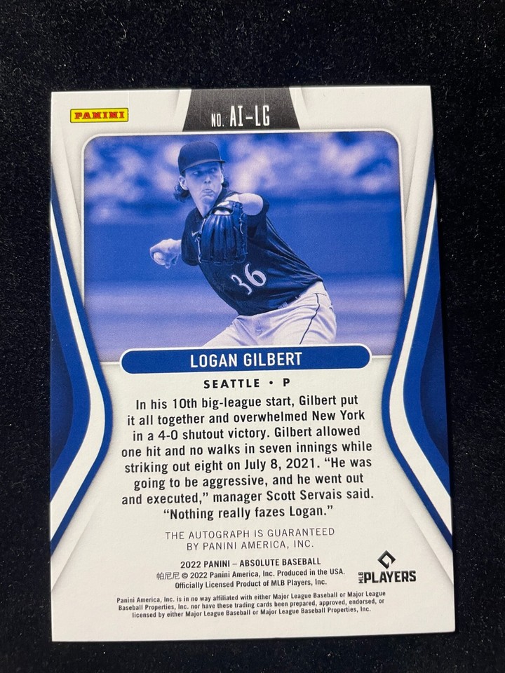 2022 Absolute Logan Gilbert Absolute Ink Rookie Auto RC 30/199 Seattle ...