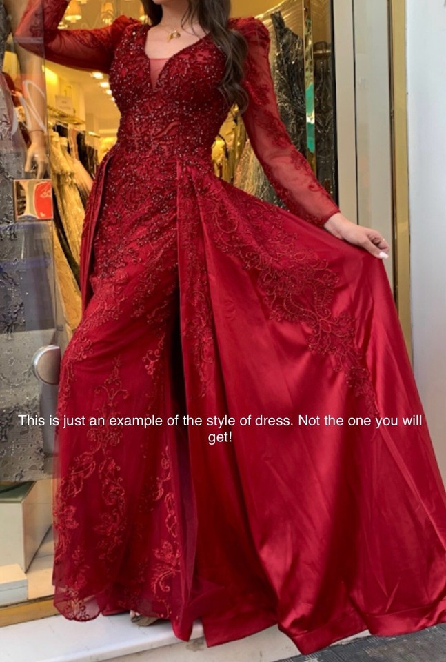 Custom fully Lined Long Sleeve RED Beaded Gown Dress Size 8 | eBay