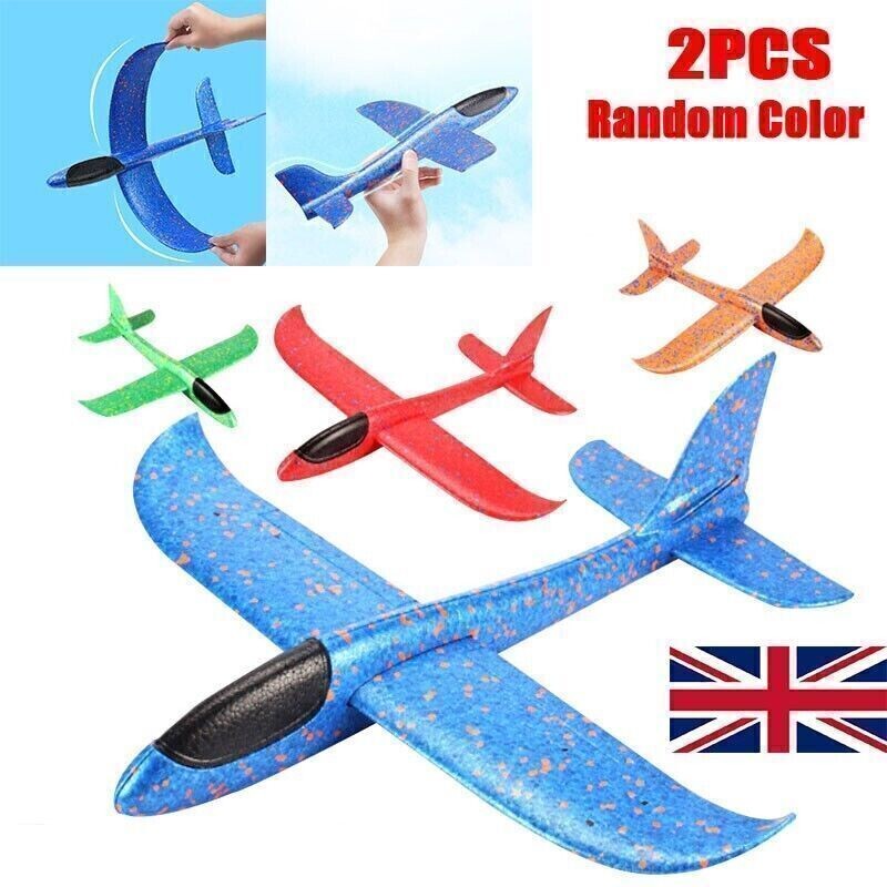 2x Large Strong Foam Glider Stunt Plane Kids 48cm Hand Thrown Outdoor ...