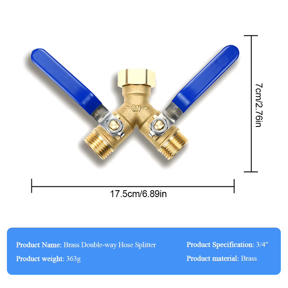 Heavy Duty Garden Hose Splitter 2 Way with Shut off Valves Y Valve 3/4 ...