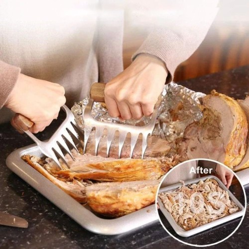Bear Claws BBQ Meat Shredder Wooden Handle Barbecue Fork Useful Meat ...