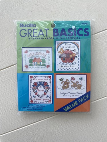 Bucilla Great Basics 4 Stamped Cross Stitch Samplers 8x10 Welcome Noah ...