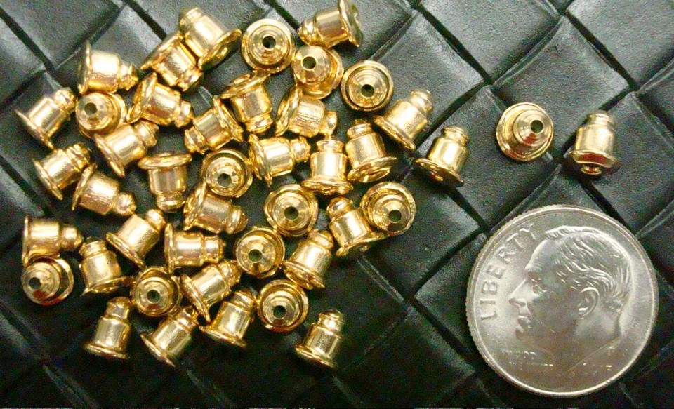 40 Earring backs bullet clutches strong basic no tip Yellow gold plated ...
