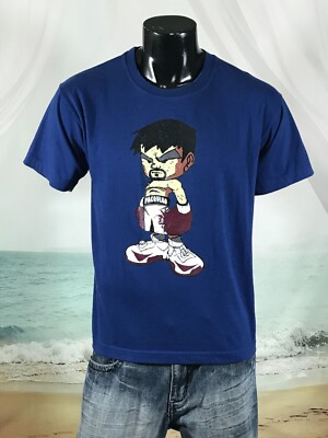 MANNY PACQUIAO Living Legend Caricature SHIRT L Blue YALEX Gold Boxing ...