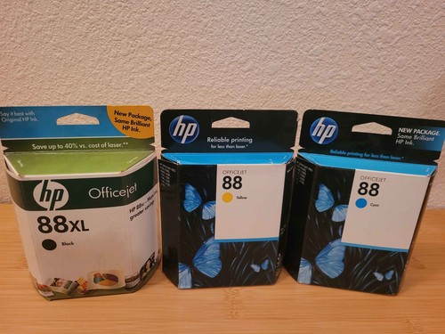 New Genuine HP 88XL Black Color 3 Pk Ink Cartridges Officejet Yellow ...