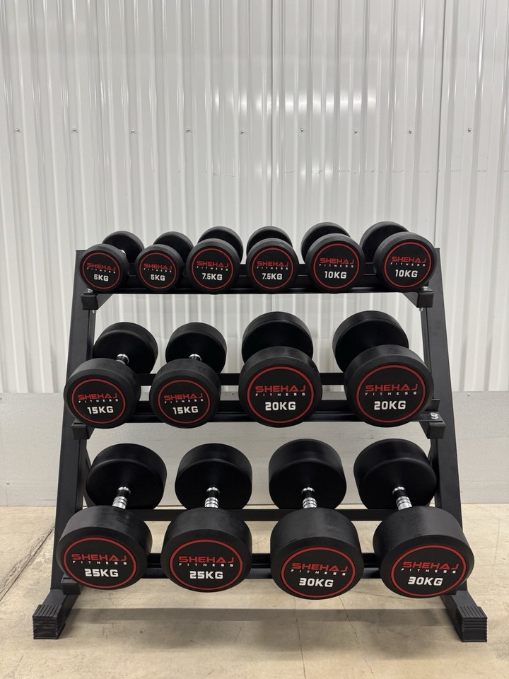 Round Dumbbell 5kg-30kg Set & 3 Tier Rack Full Home Gym Weights ...