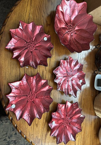 Princess House Red Poinsettia Dinner Plates Set of 5 | eBay