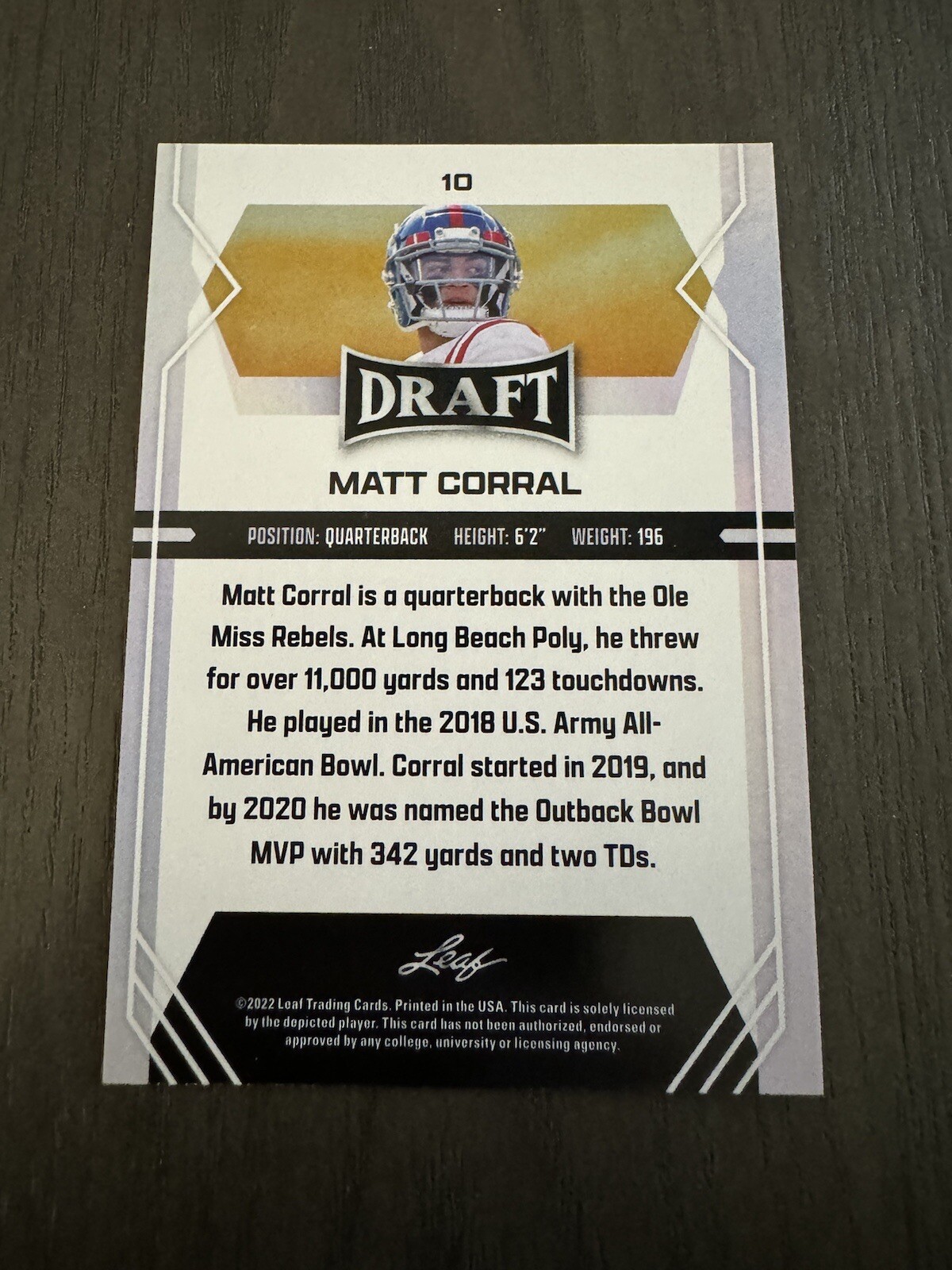 2022 Leaf Draft Retail #10 MATT CORRAL Football ROOKIE Card RC | eBay