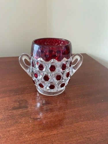 ANTIQUE EAPG RUBY FLASHED BLOCK HEXAGON HANDLED BOWL | eBay