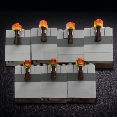 Lego Parts 7 Gray Brick Walls with Torches Lot | eBay