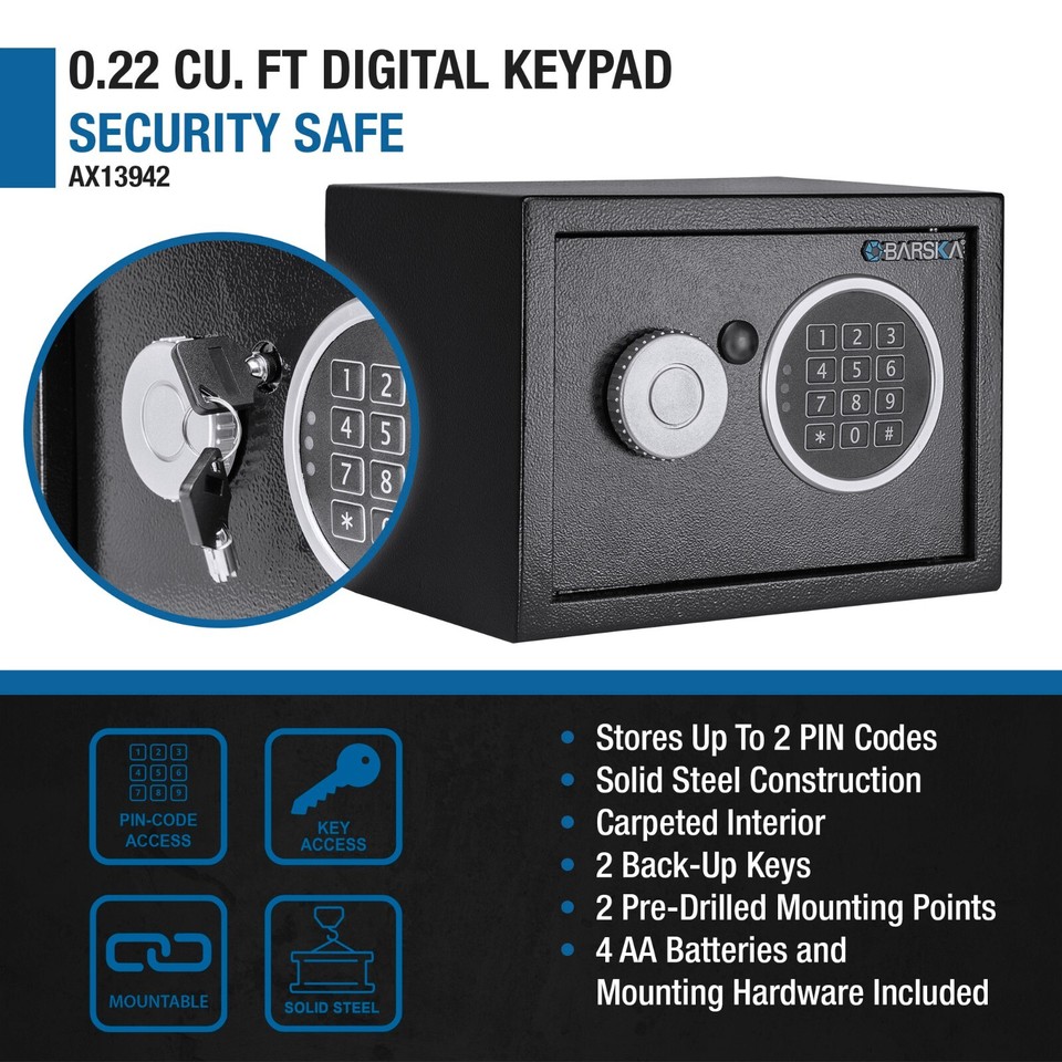 Barska Compact Security Safe Digital Keypad Lock Box with Deadbolts 0. ...