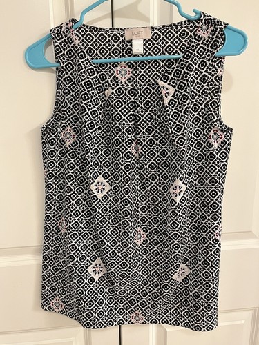 Loft Outlet XS Women's Navy Teal Geometric Mosaic Sleeveless Shell ...