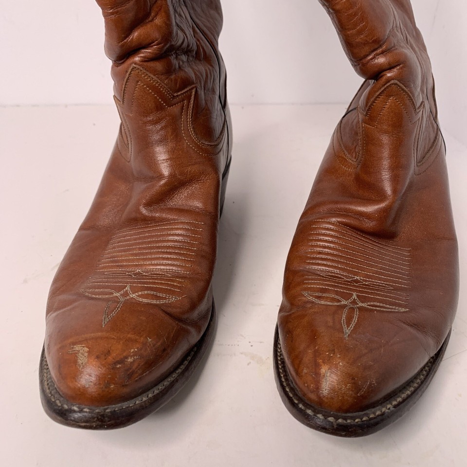 TONY LAMA Style 5084 Leather Pointed-Toe Western Cowboy Boots Brown 9 1 ...