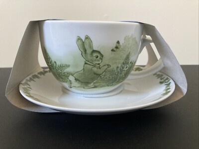 Beatrix Potter Peter Rabbit Tea Cup With Saucer Green Toile New | eBay