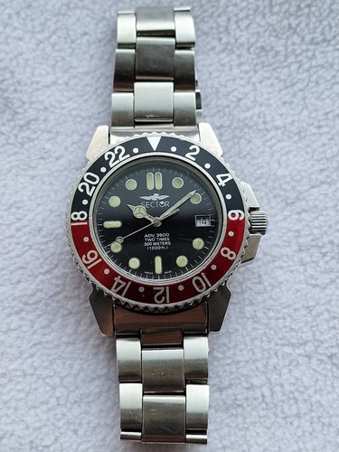 Vintage Sector ADV 3500 Swiss Men Dive Watch 300M Red Black Bezel ...