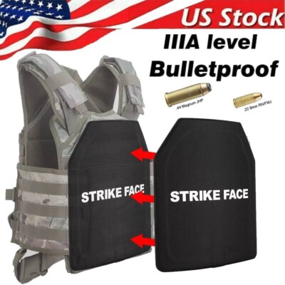 10x12" Tactical Body Armor Plates Bullets Proof Light Weight Level 3A ...