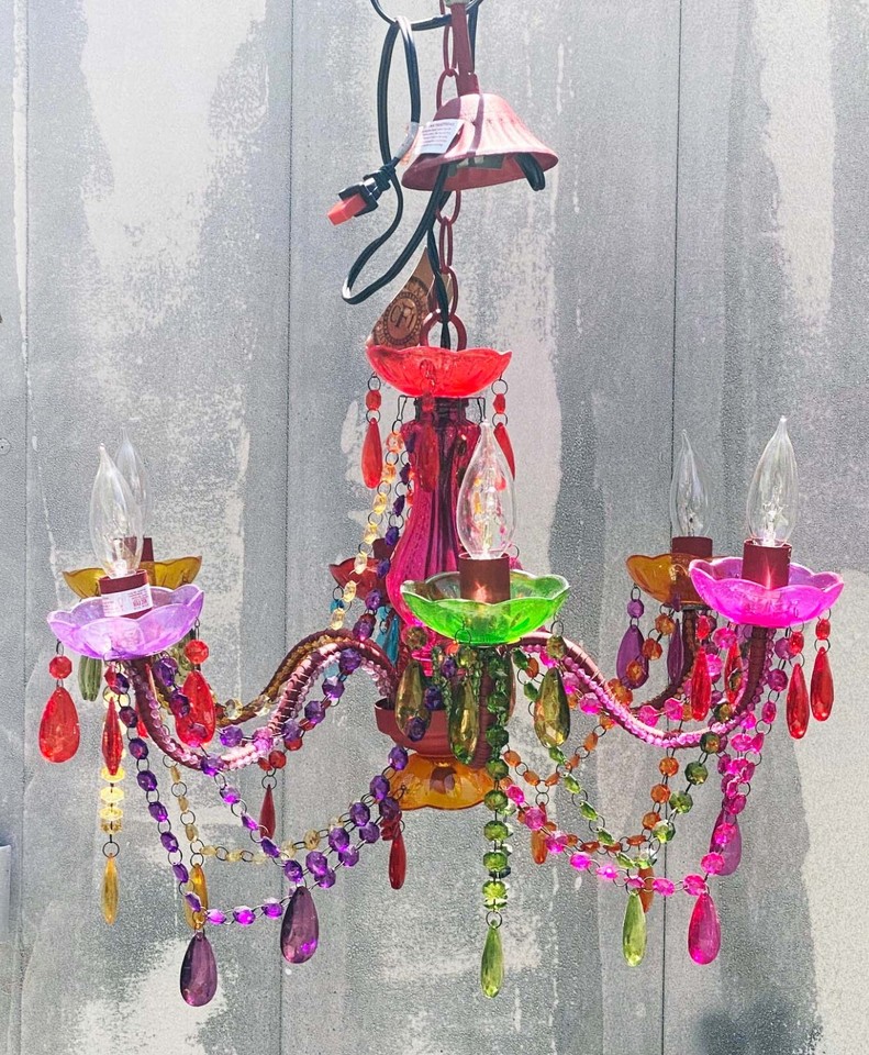 SAMPLE SALE: Metal & Acrylic "Candy" Chandelier 6 Light Colorful ...