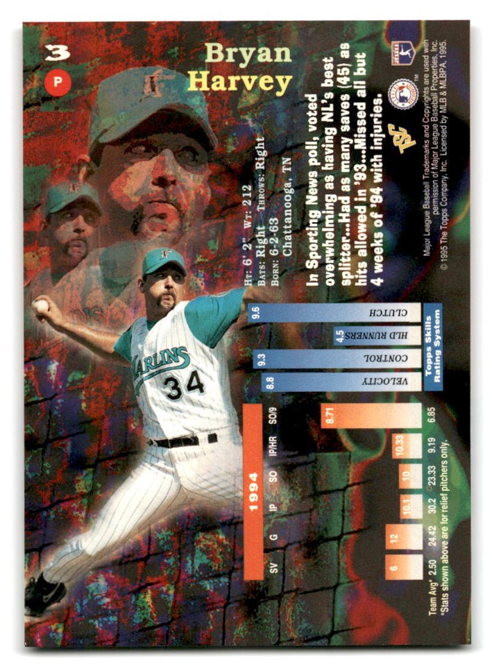 Bryan Harvey 1995 Topps Baseball #3 Florida Marlins | eBay