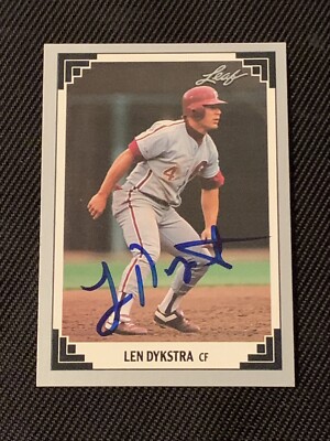 LEN DYKSTRA 1991 LEAF SIGNED AUTOGRAPHED CARD #163 PHILADELPHIA ...