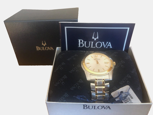 Bulova Classic Two Tone Silver Gold Steel Date Dial Men's Watch 98H18 ...