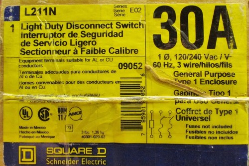 SQUARE D L211N 30 Amp Nema 1 Light Duty Safety Switch | eBay