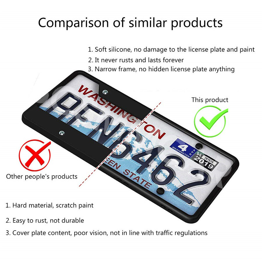 License Plate Frame Cover Car Front Rear USA License Plate Silicone ...