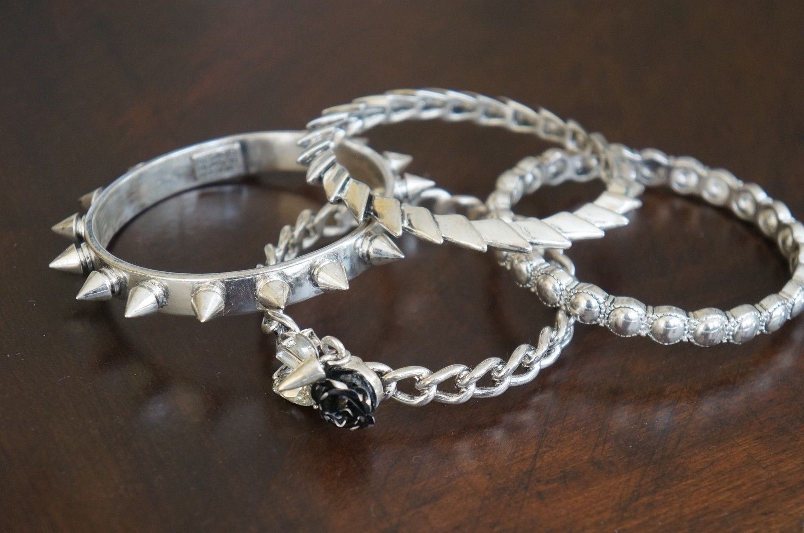 NEW Erickson Beamon Rocks Set of 4 Crystal Silver Goth GIrl Bangles ...