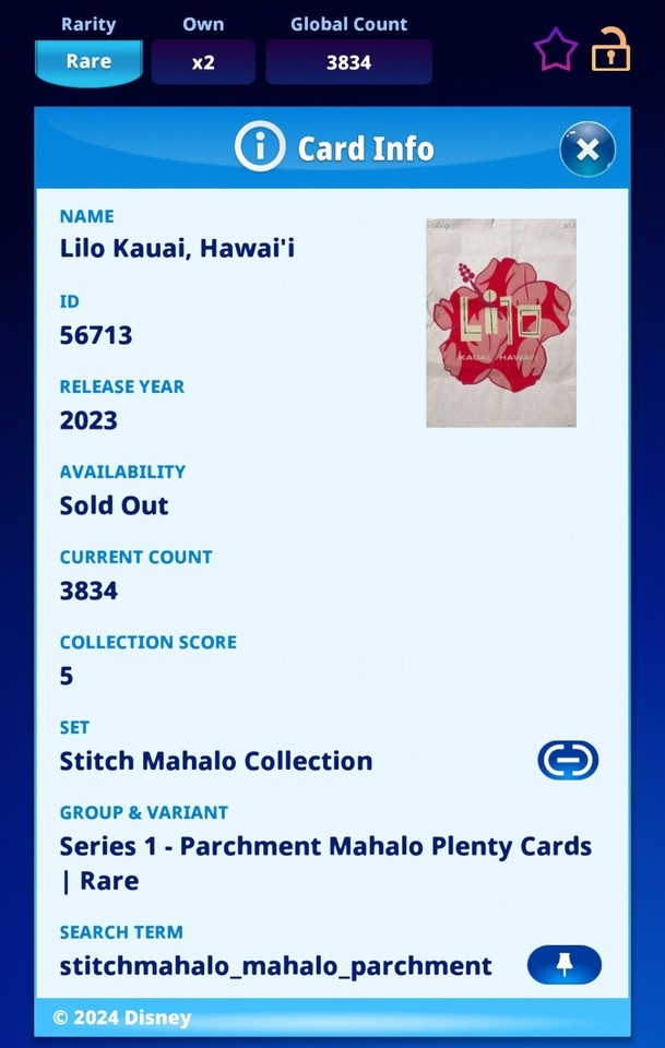 Topps Disney Collect Digital Stitch Mahalo LILO KAUAI HAWAII Parchment ...