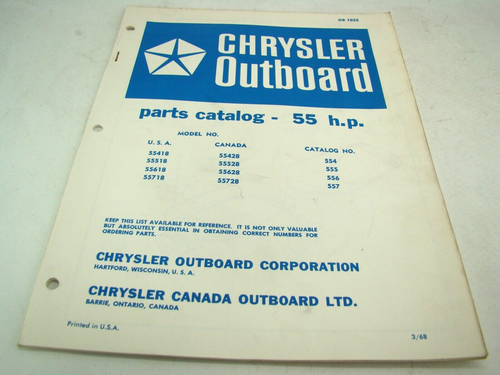 1968 Chrysler Outboard Parts Catalog 55HP OB1025 55418,55518,55618 ...