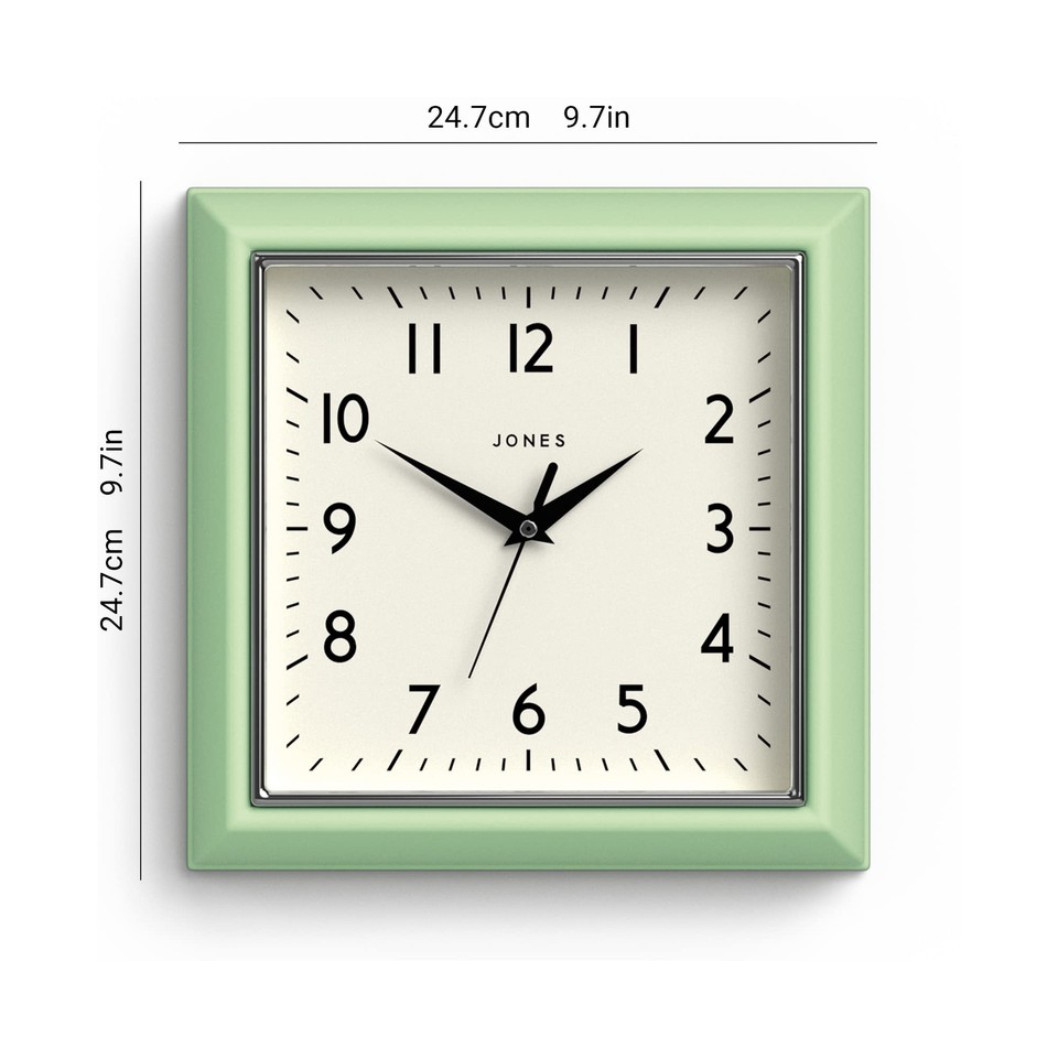 10 inch Neo-Mint Square Wall Clock Analog Retro Kitchen Easy to Read ...