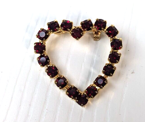 Red Rhinestone Heart shaped Brooch gold tone pin great gift | eBay