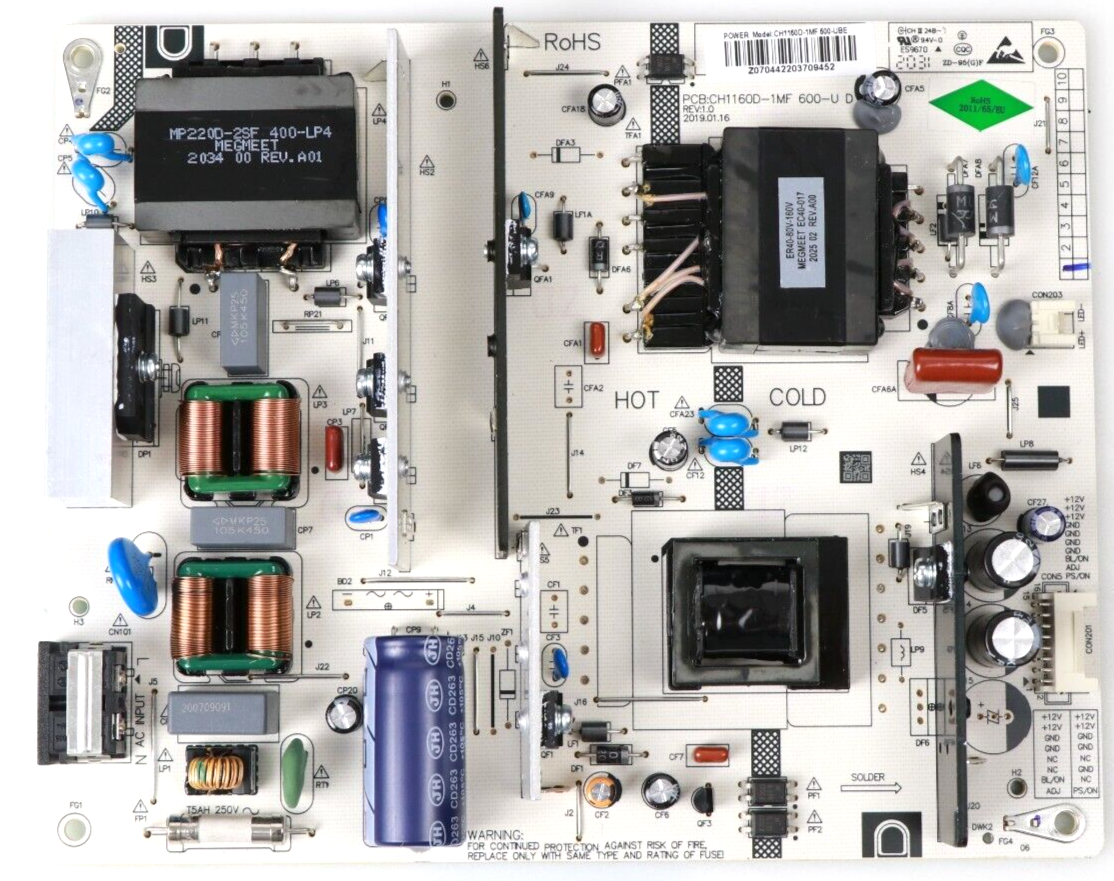 Onn 100012585 Power Supply Board CH1160D-1MF 600-D Tested! Works! | eBay