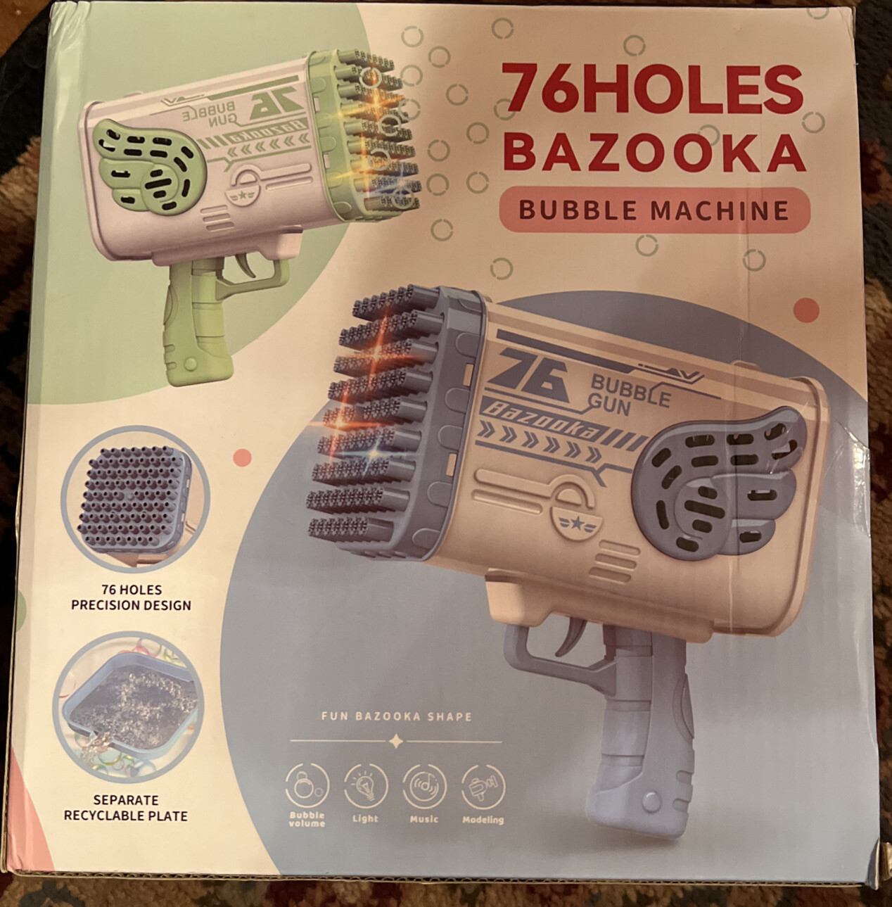 Bazooka Bubble Gun - 76 Holes Bubble Gun with Lights - Bubble Machine ...